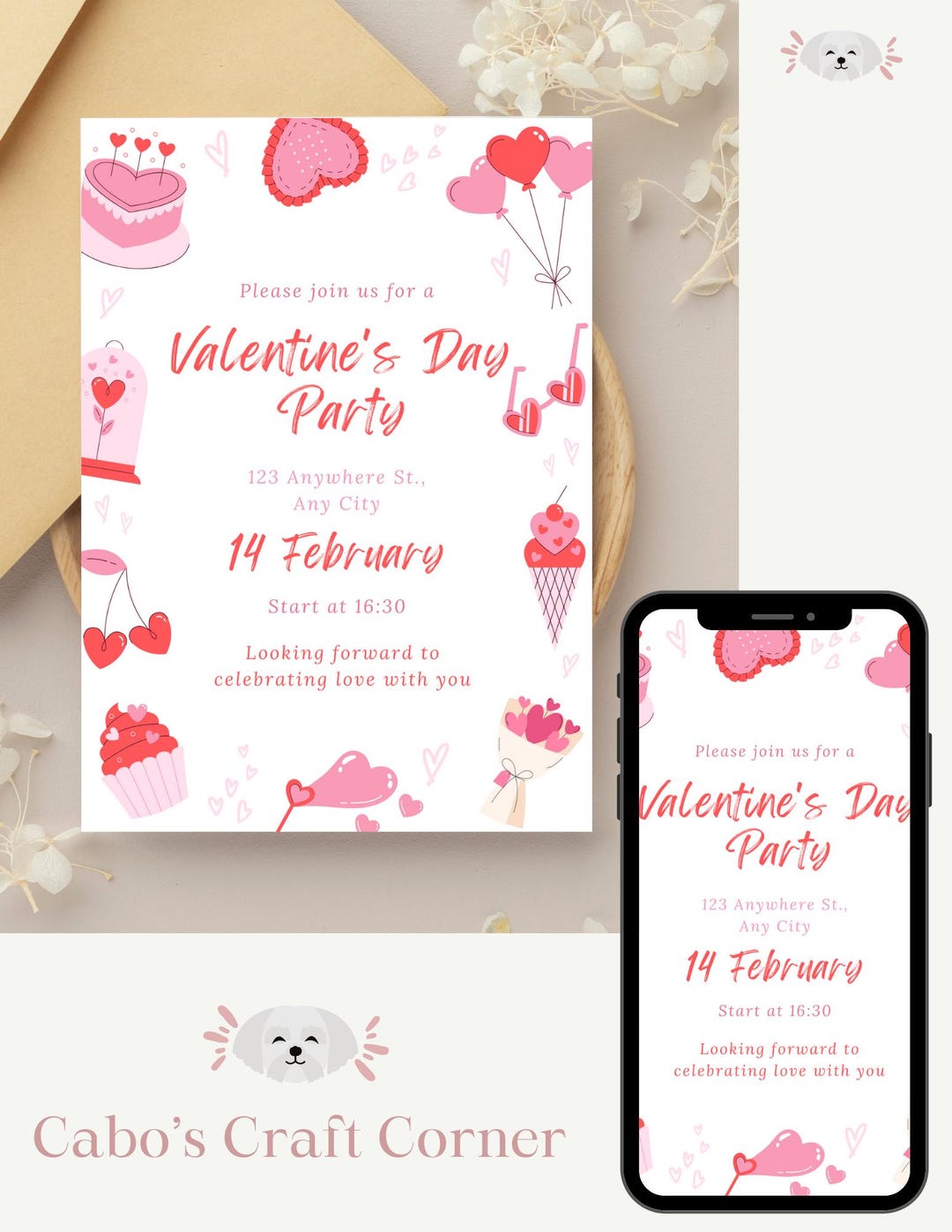 Customizable Digital Valentine's Day Party Invitation, Valentine's Day ...