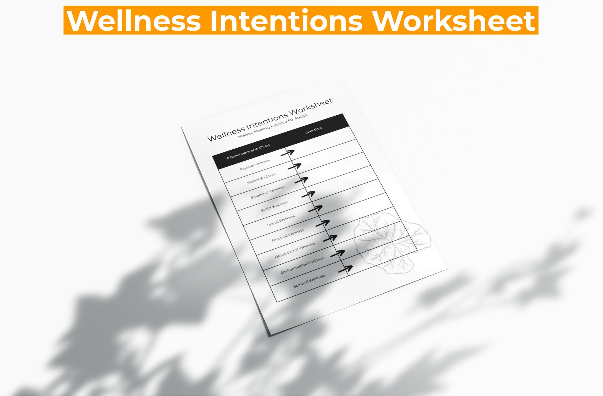 Wellness Intentions Worksheet Holistic Healing Practice for Adults ...