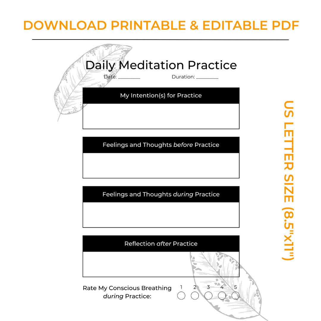 Daily Meditation Practice Worksheet, Tracker, Mindfulness, Log, Class ...