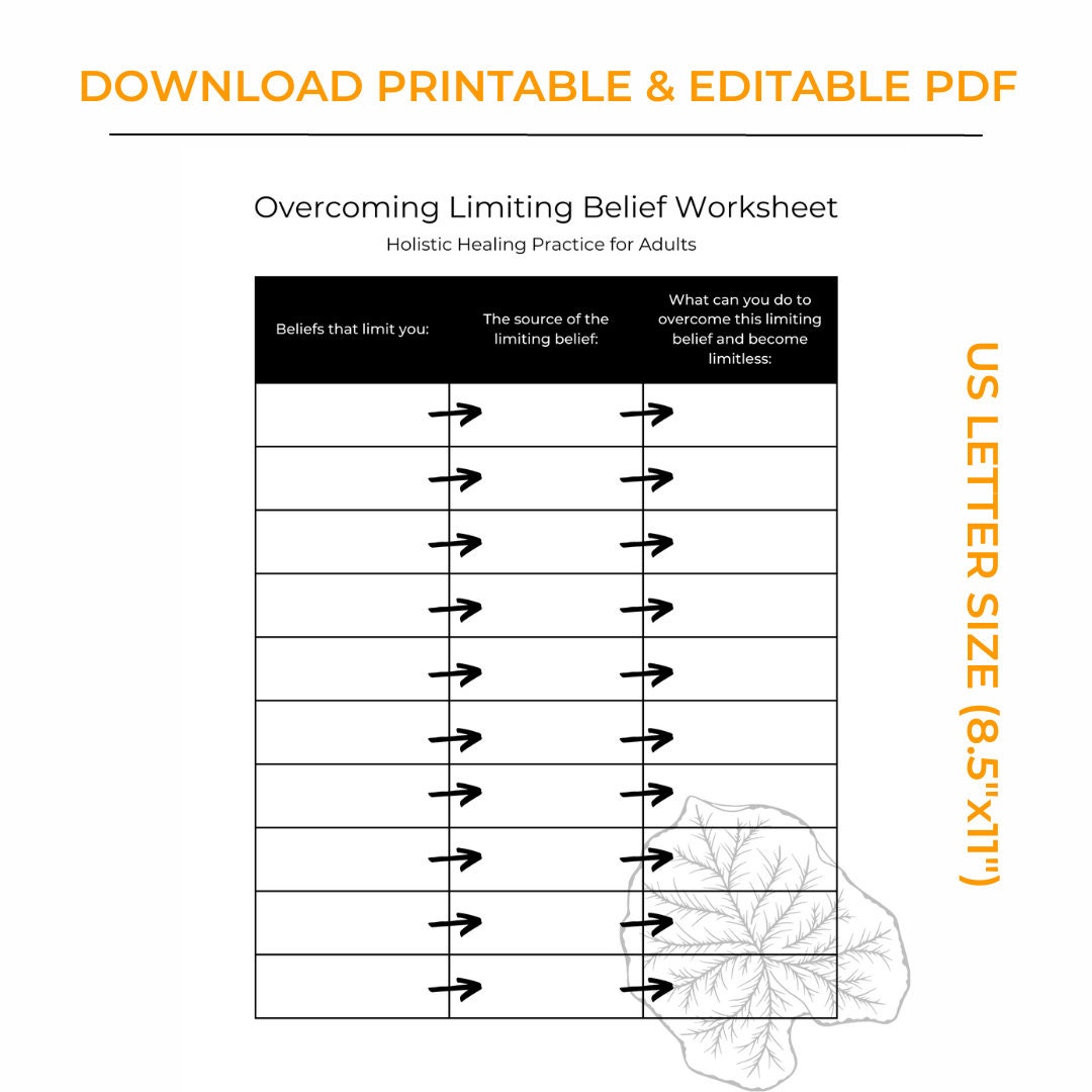Overcoming Limiting Beliefs Worksheet Holistic Healing Practice for ...