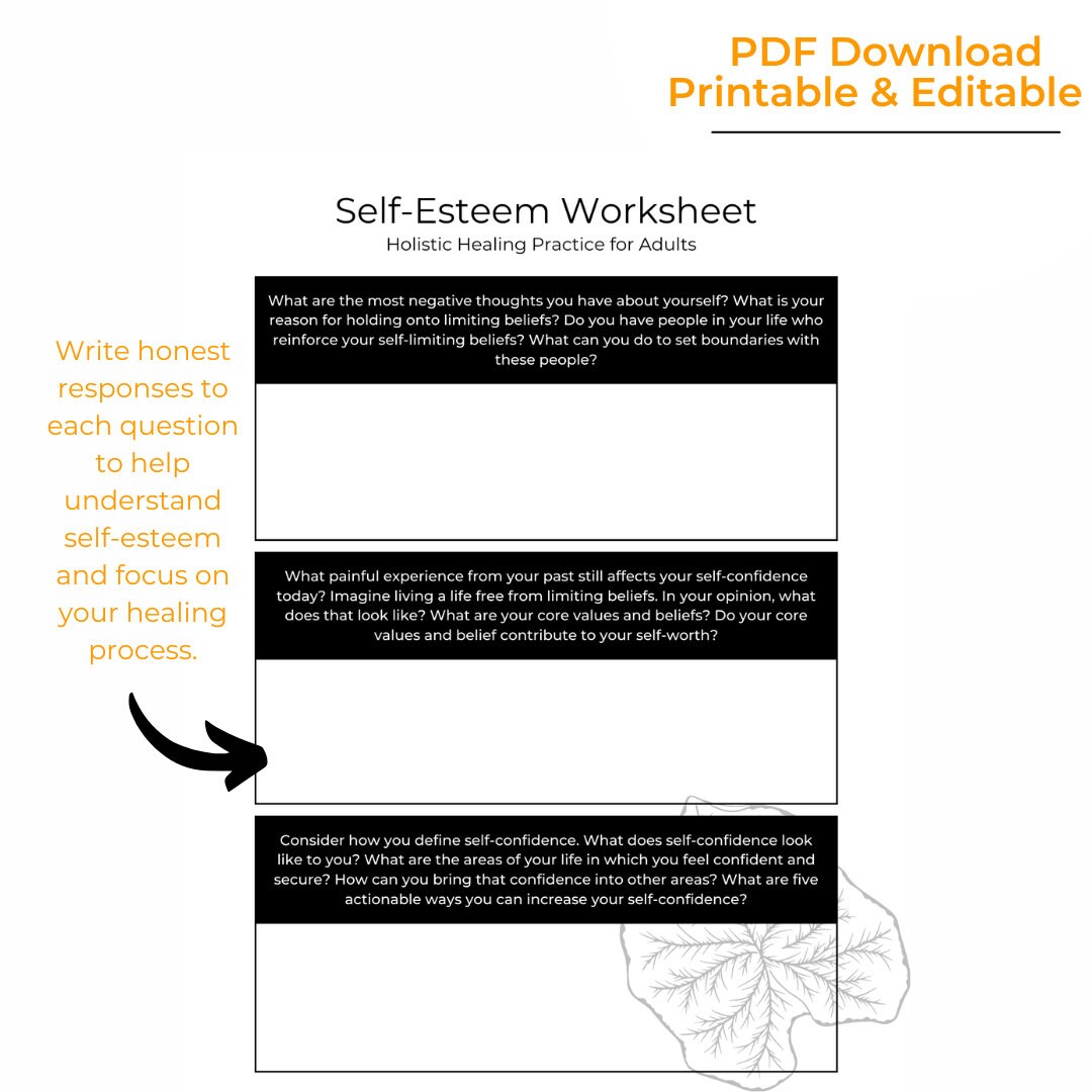 Self-esteem Worksheet Holistic Healing Practice for Adults - Confidence ...