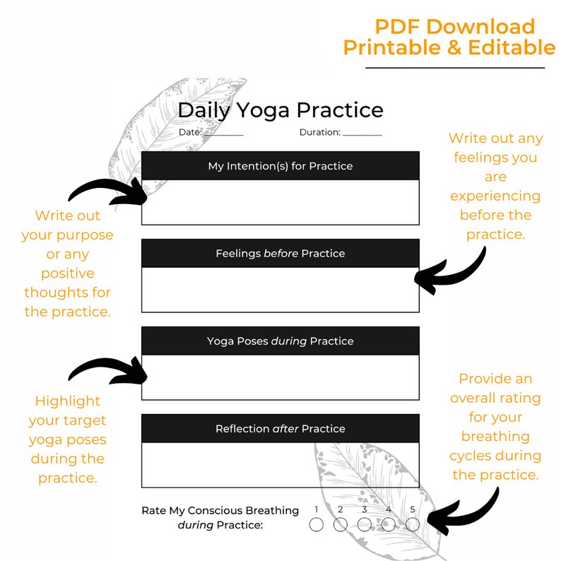 Daily Yoga Practice - Worksheet, Planner, Journal, Wellness, Class ...