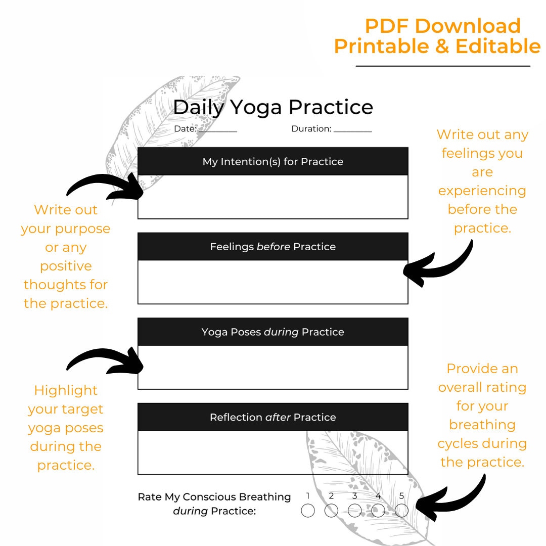 Daily Yoga Practice - Worksheet, Planner, Journal, Wellness, Class ...