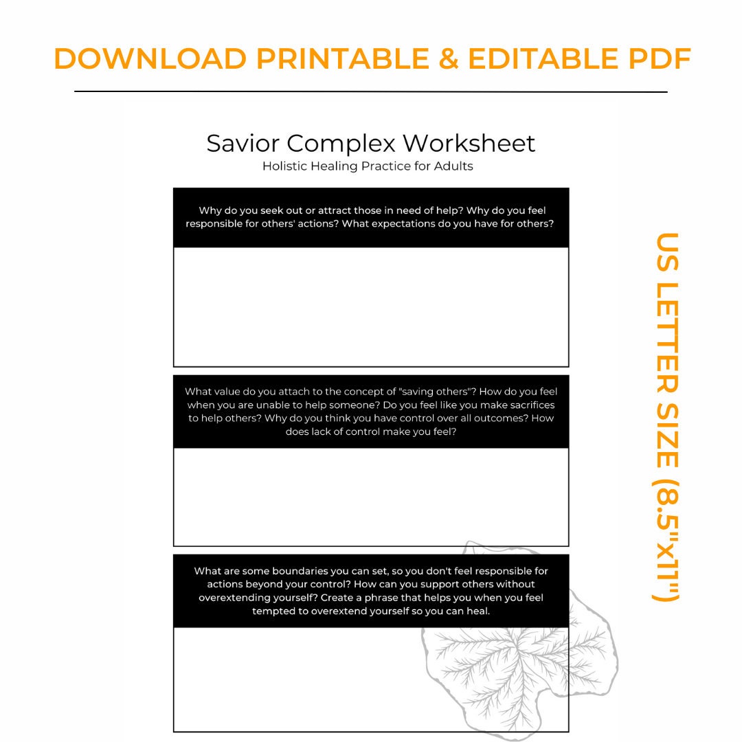 Savior Complex Worksheet Holistic Healing Practice for Adults - Therapy ...