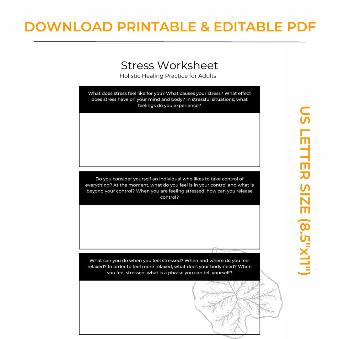 Stress Worksheet Holistic Healing Practice for Adults Thoughts, Worry ...