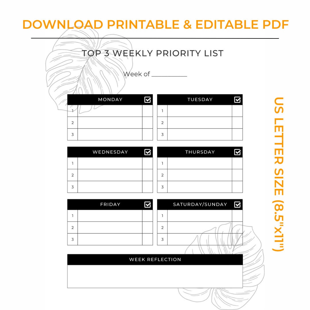 Top 3 Weekly Priority List - Task Priority, to Do List, Daily ...