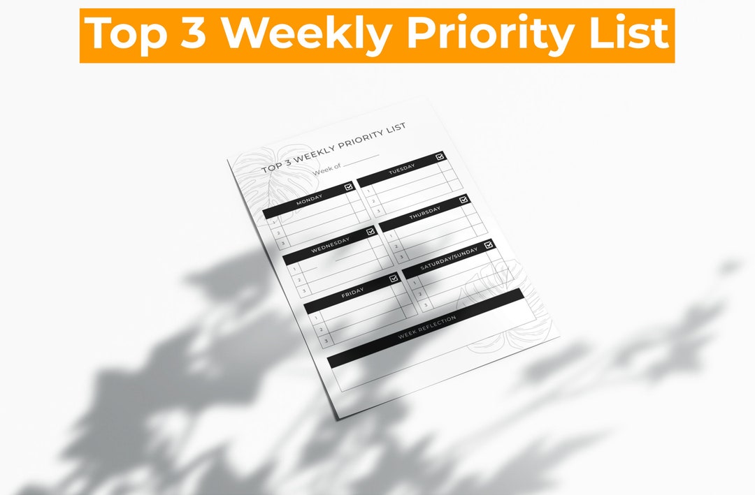 Top 3 Weekly Priority List - Task Priority, to Do List, Daily ...