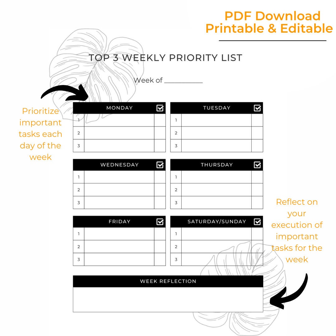 Top 3 Weekly Priority List - Task Priority, to Do List, Daily ...