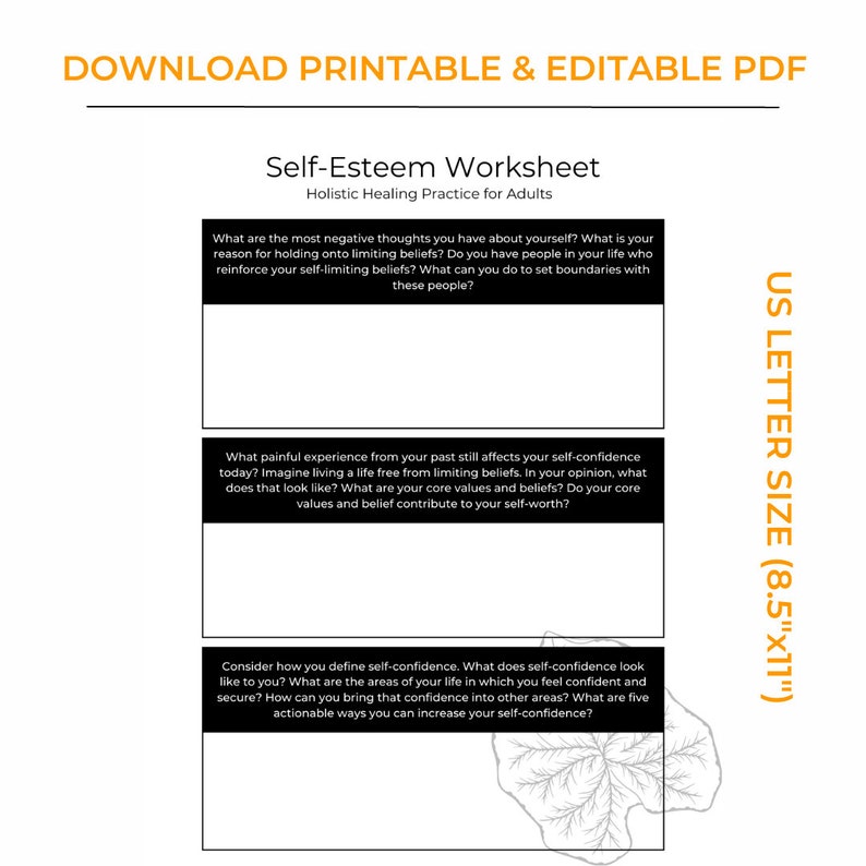Self-esteem Worksheet Holistic Healing Practice for Adults - Confidence ...