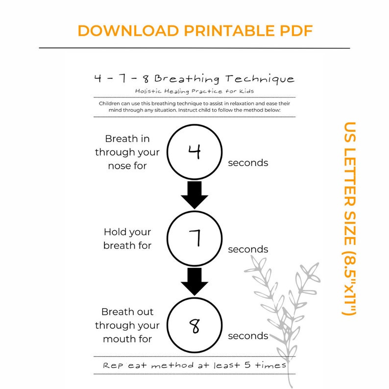 4-7-8 Breathing Technique - Kids Handout, Calming, Self Care, Self Love ...