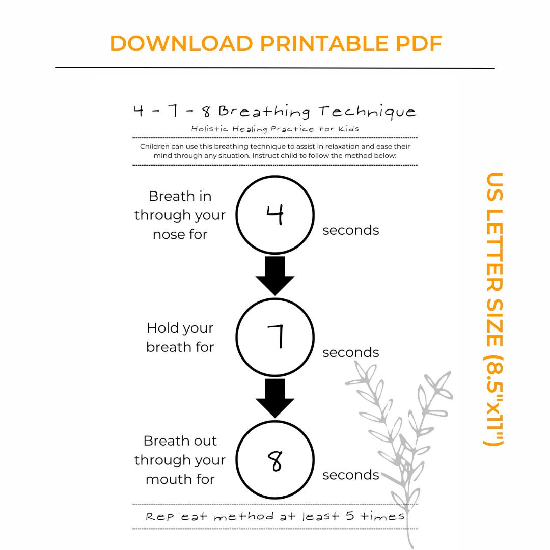 4-7-8 Breathing Technique - Kids Handout, Calming, Self Care, Self Love ...