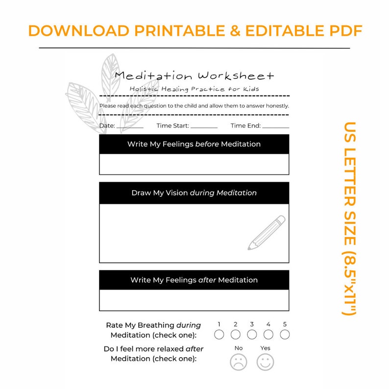 Meditation Worksheet for Kids & Teens – Printable Mindfulness and ...