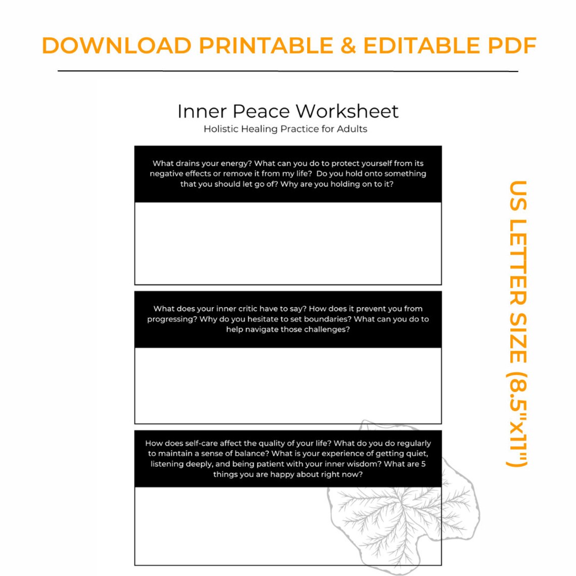 Inner Peace Worksheet Holistic Healing Practice for Adults - Feeling ...