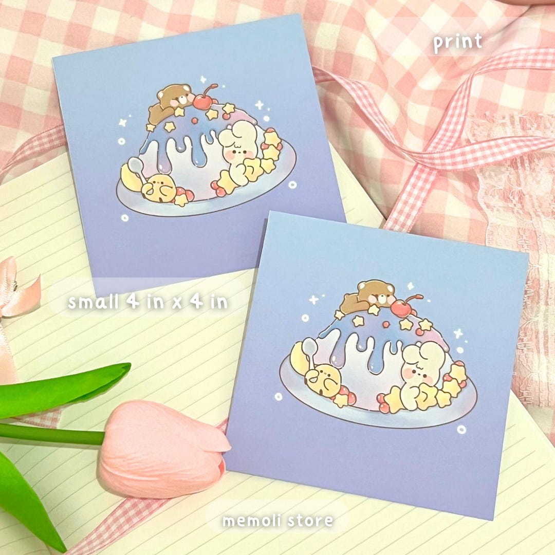 Cherry Buddies | Square Art Prints| Kawaii Wall Decor| Small 4"x4" Cute ...