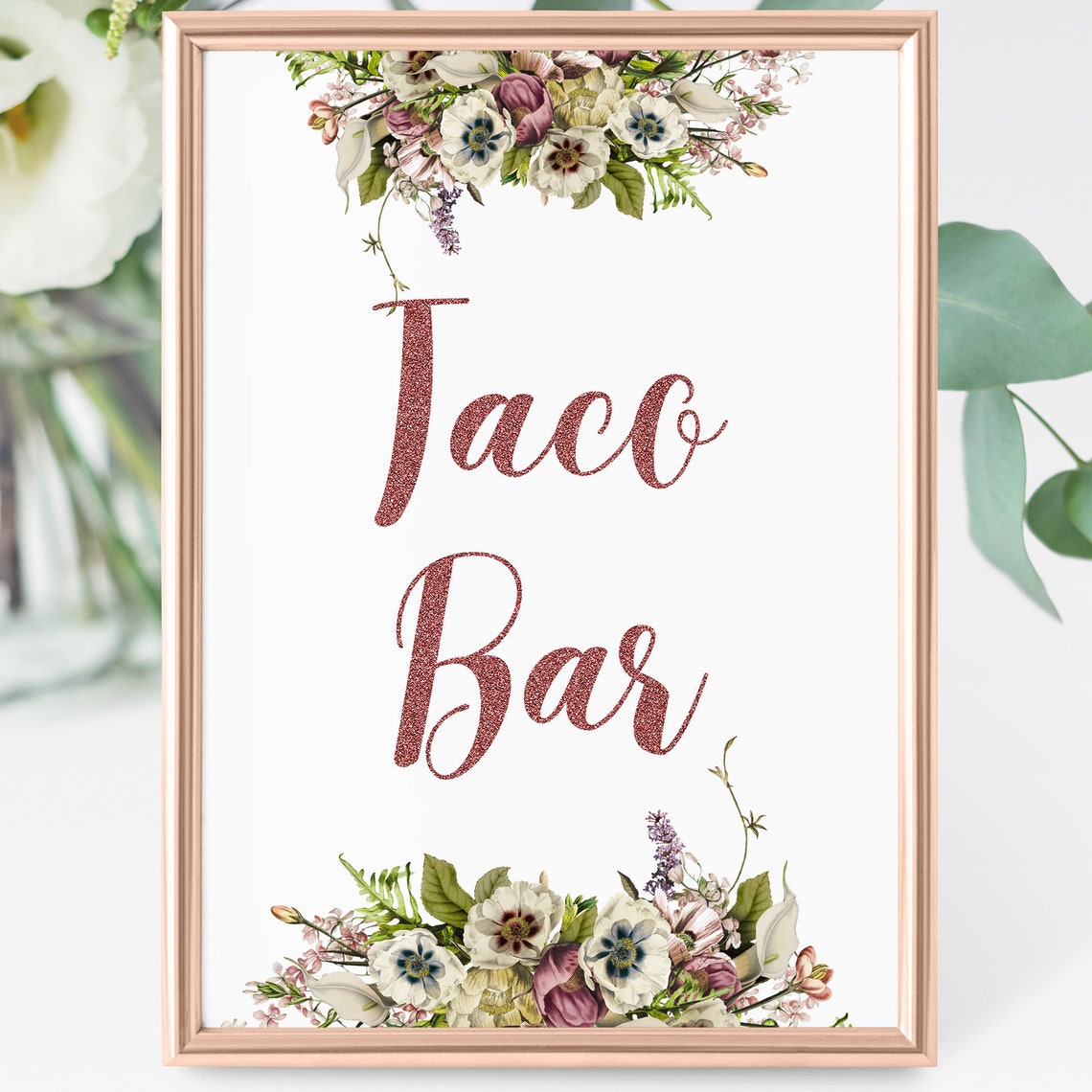 Taco Bar Party Sign Gorgeous Light Florals Bridal | Etsy