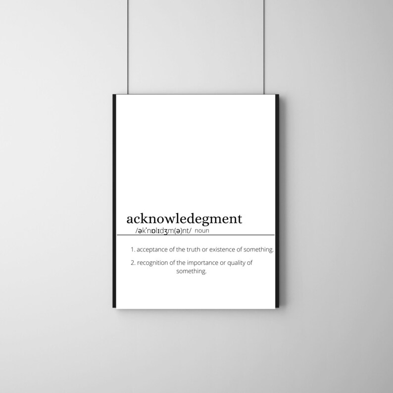 Acknowledgement Definition Art Print Education Printable Art | Etsy