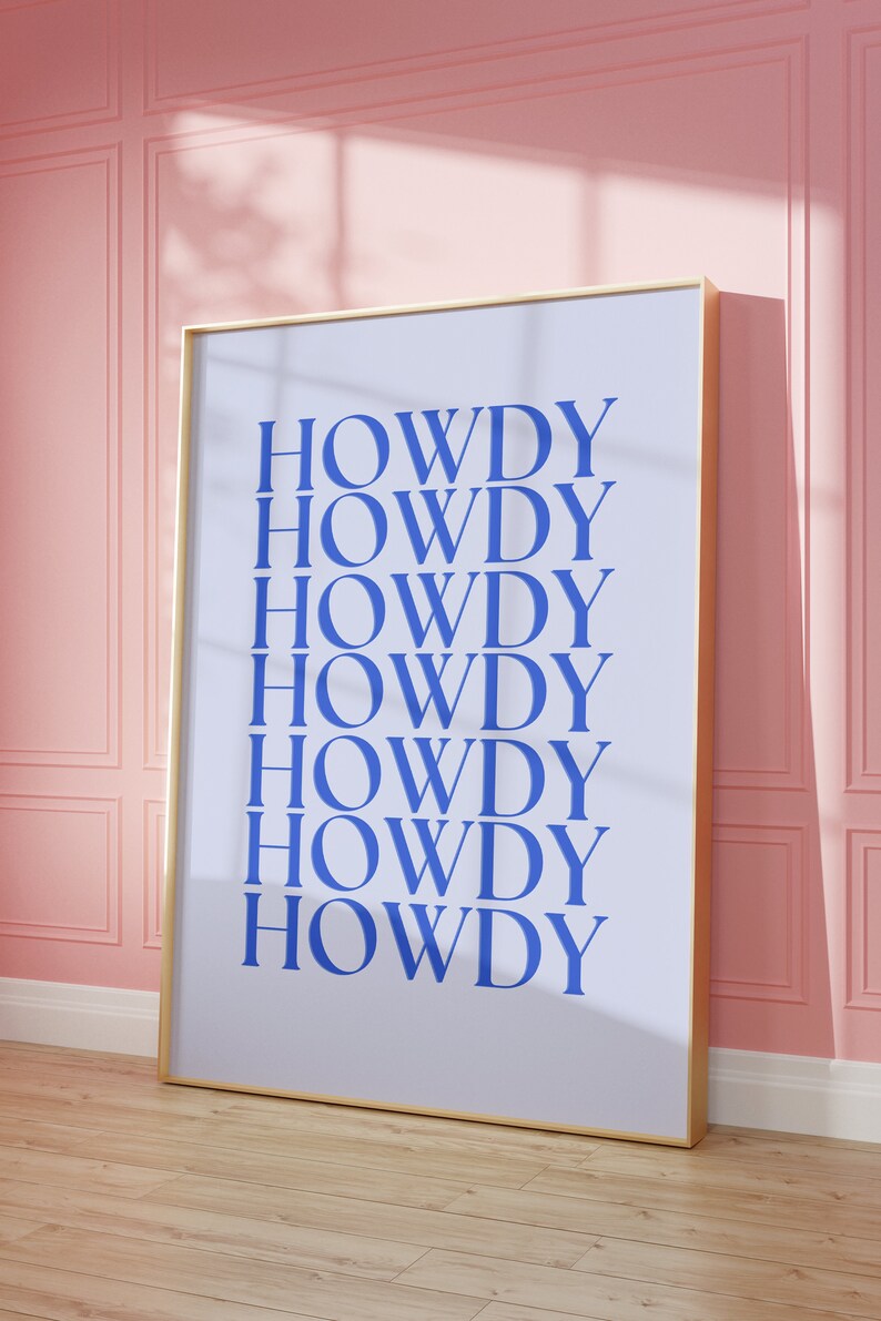Blue Howdy Digital Wall Art - Trendy Aesthetic Room Dorm Wall Art Print ...