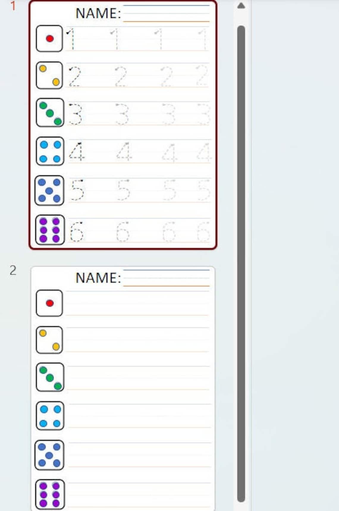 Dice Number Writing Practice Printable Worksheets for Kids - Etsy