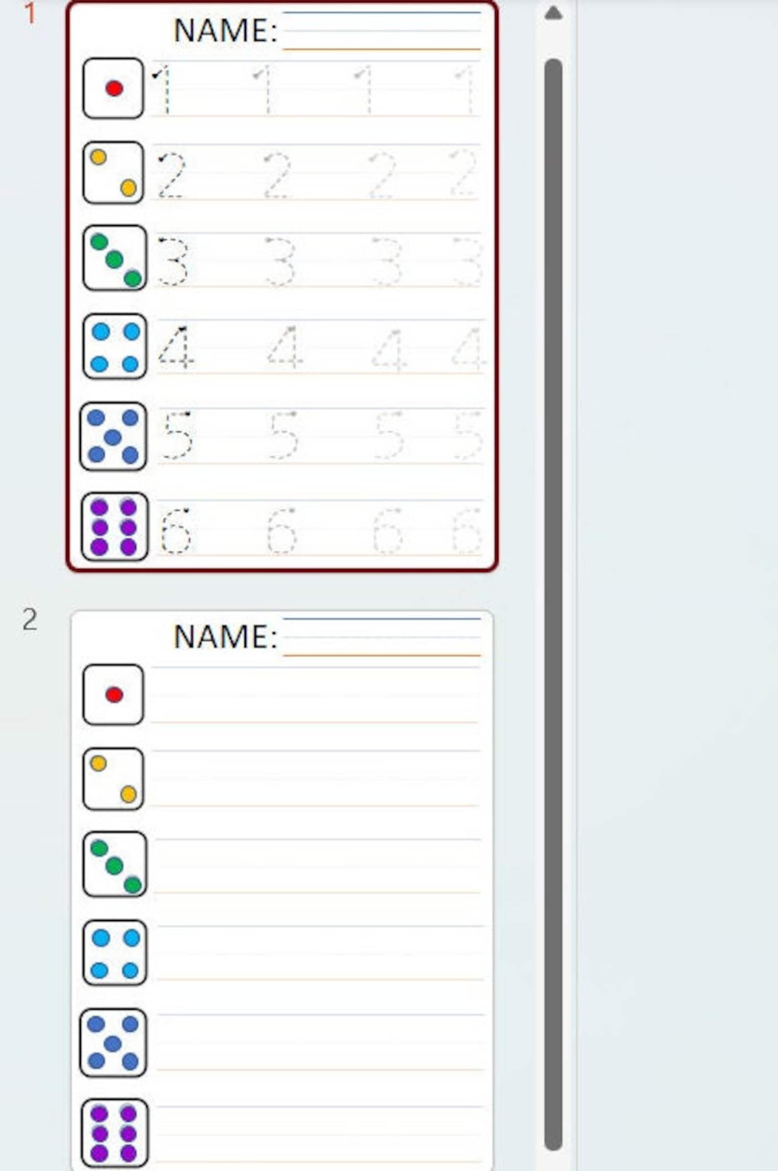 Dice Number Writing Practice Printable Worksheets for Kids - Etsy