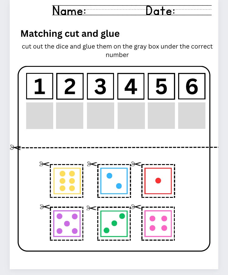 Learning Numbers 1-6 Fun Dice Printable Worksheets for Preschool and ...