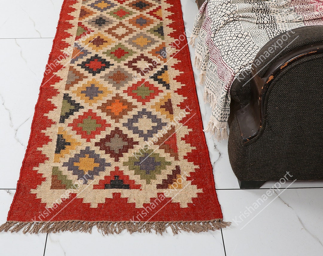 Wool Jute Kilim Multi Color Runner Rug,bedside Runner,custom Stair ...