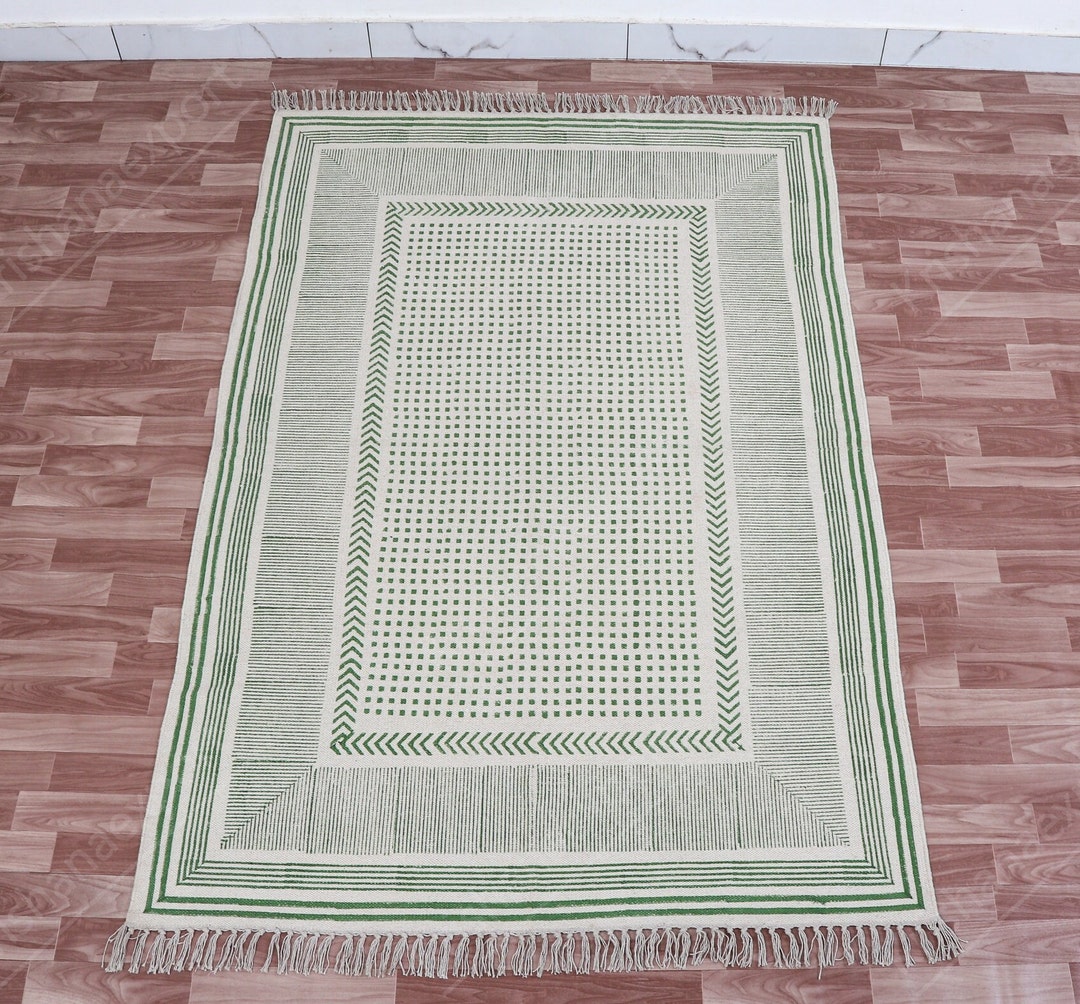 Handmade Indian Rug, Hand Block Print Rug, Outdoor, Dining Room/ Living ...