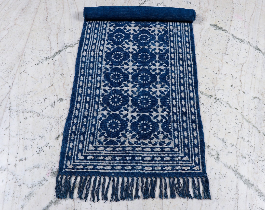 Handmade Indigo Runner Rug, Hand Made Block Printed Cotton. Available ...