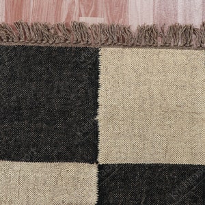 Large Diamond Handmade Wool Jute Kilim Runner Rug, Black & White Home ...