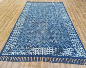 Handblock Indigo Cotton Rug Block Printed Dhurrie Handmade - Etsy