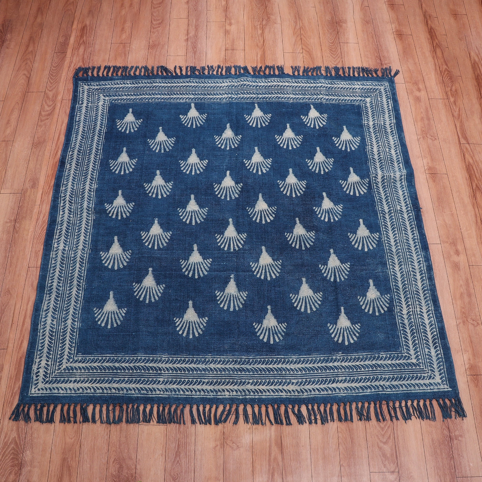 Hand Block Printed Floor Rug, Handmade Rug, Indian Dhurrie Rug, Cotton ...