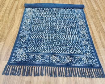 Indigo Block Printed, Handmade, Cotton Runner Rug / Handmade Rugs ...