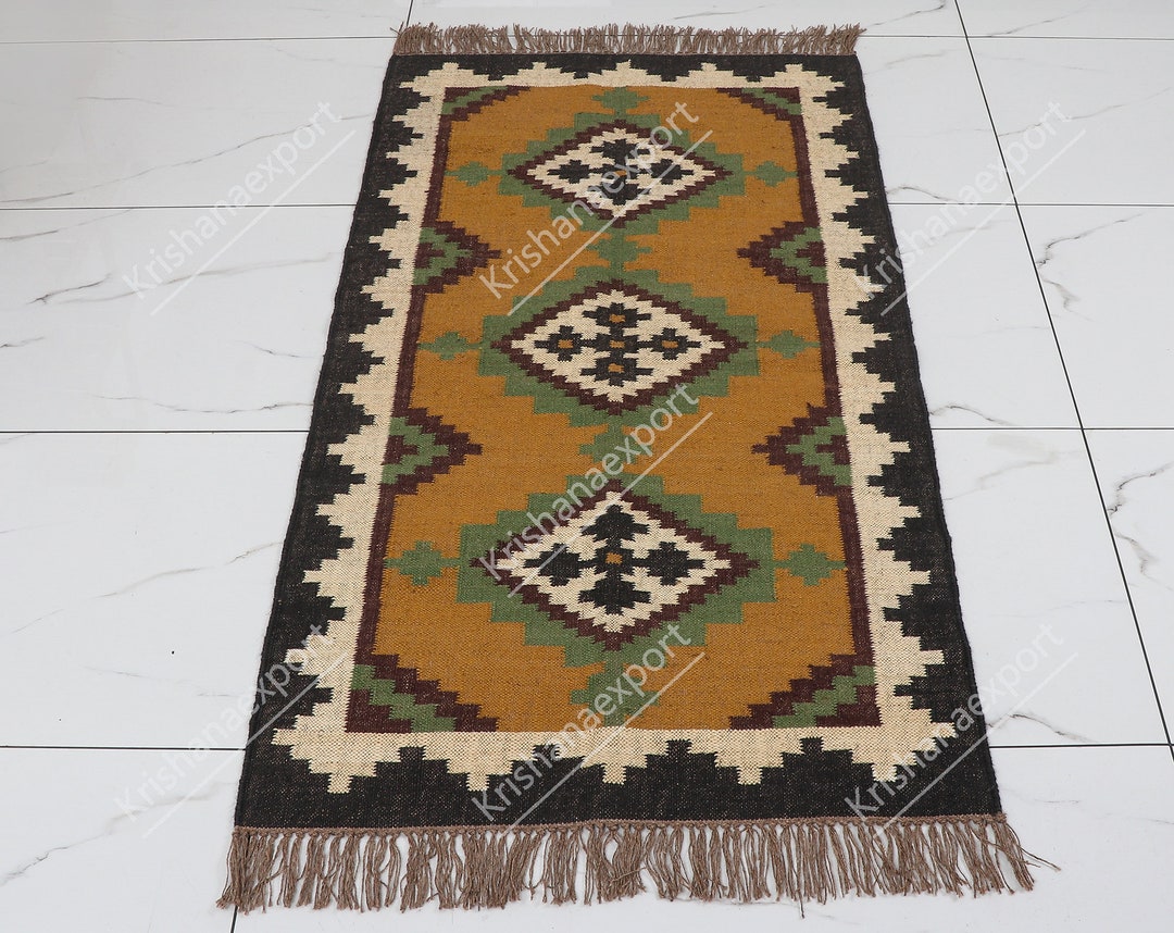 Wool Jute Runner, Handmade Runner, Wool Jute Rug, Kilim Runner, Jute ...