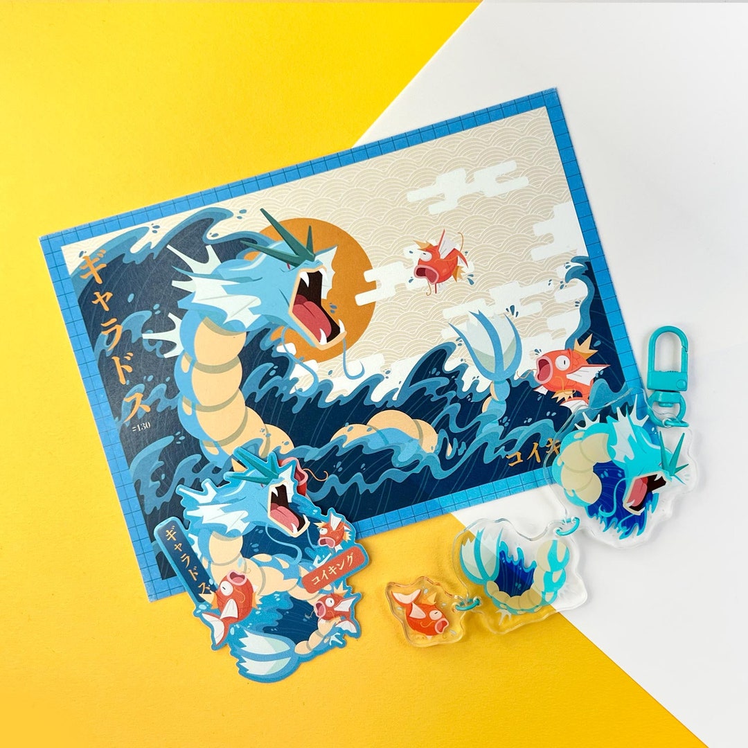 Gyarados Magikarp Water Pokemon Bundle 5x7 Postcard Print, Keychain ...