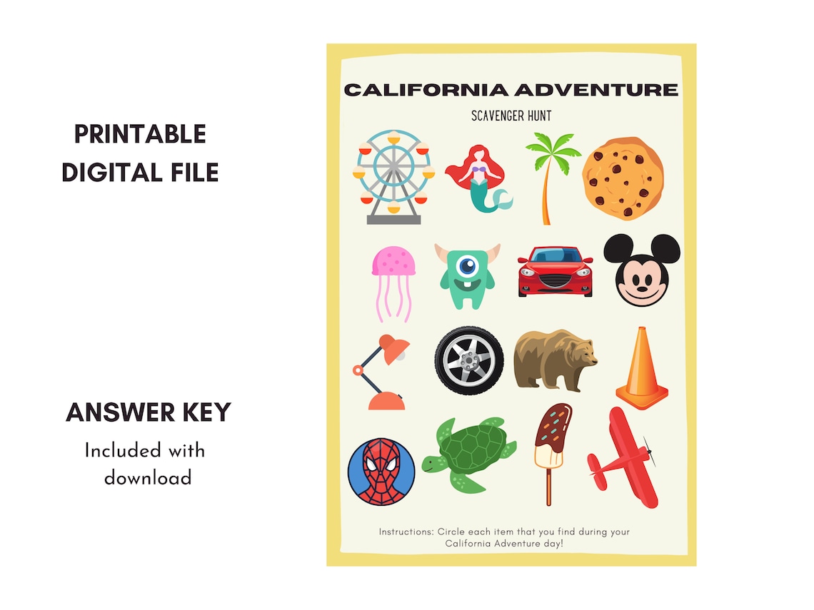 Printable California Adventure Scavenger Hunt, Disneyland, PDF - Etsy