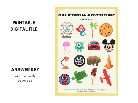 Printable California Adventure Scavenger Hunt Disneyland PDF | Etsy