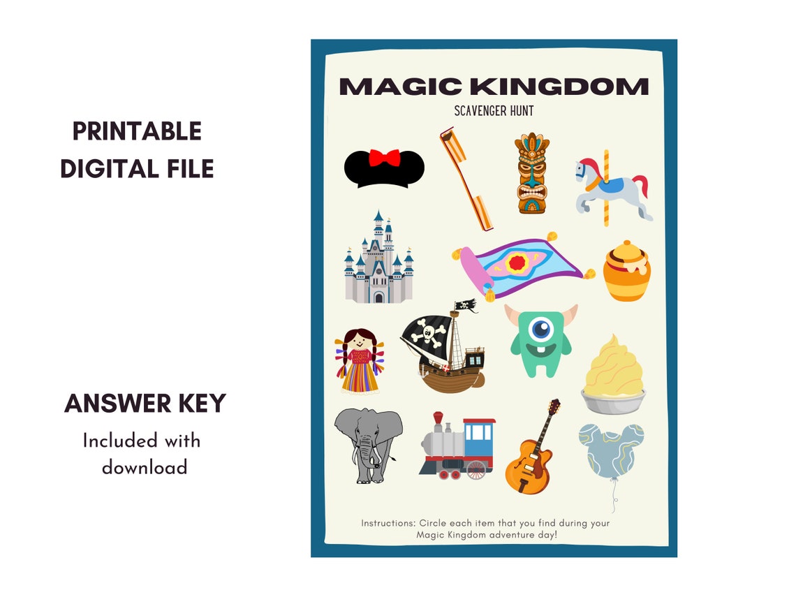 Printable Magic Kingdom Scavenger Hunt, WDW Park, PDF - Etsy