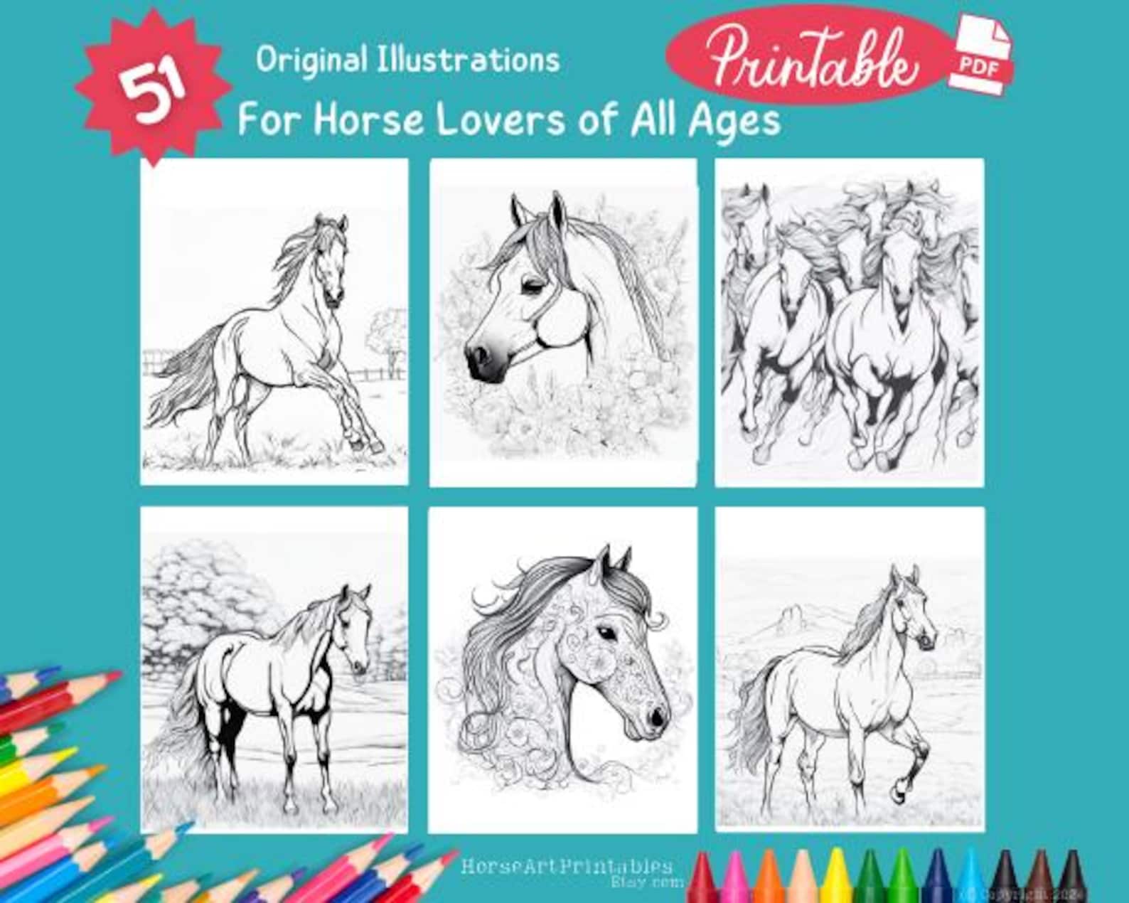 Coloring Pages PRINTABLE Pdf | Magical World of Horses | for Adults ...