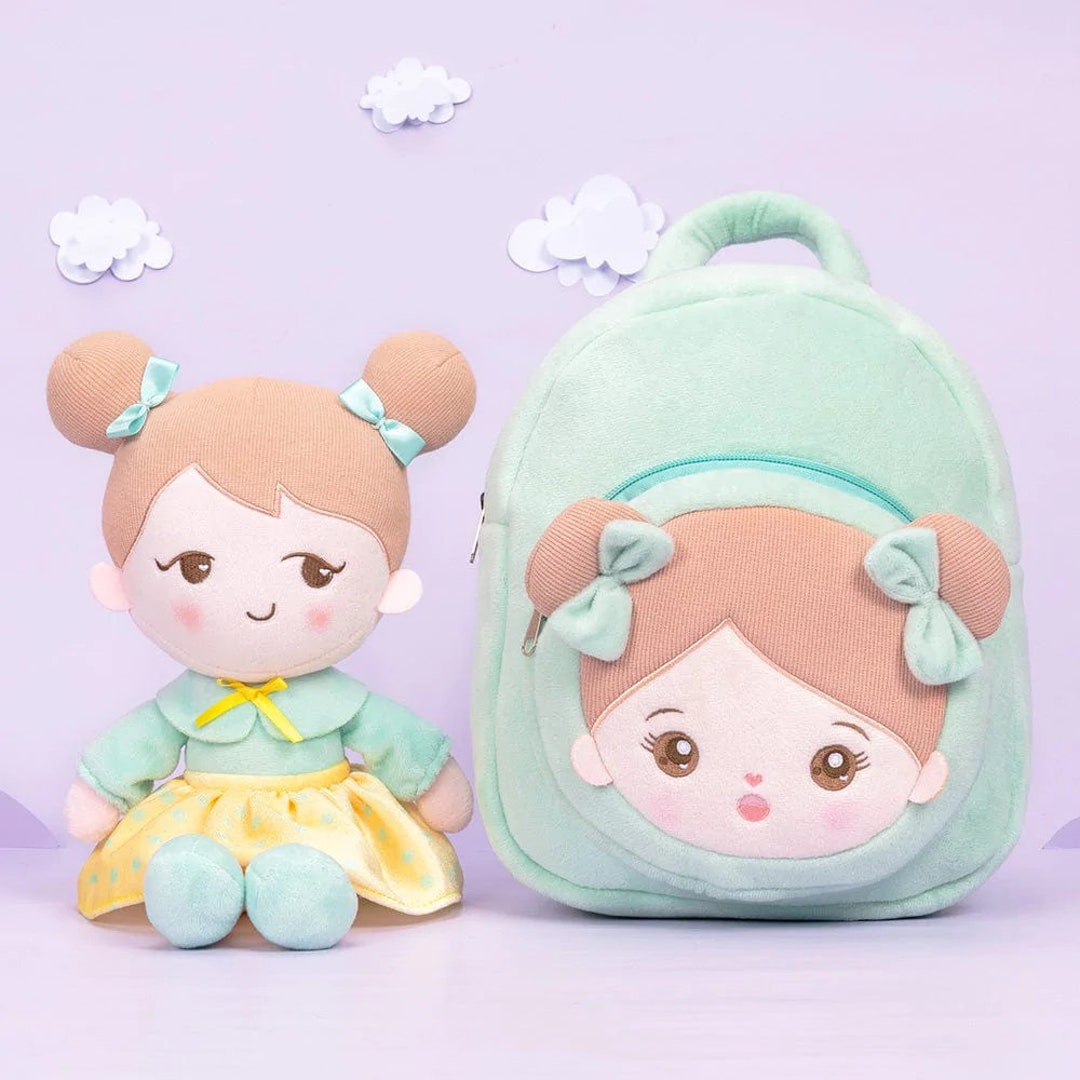 Personalized Plush Girl Doll With Green Backpack - 15 Inch - Etsy