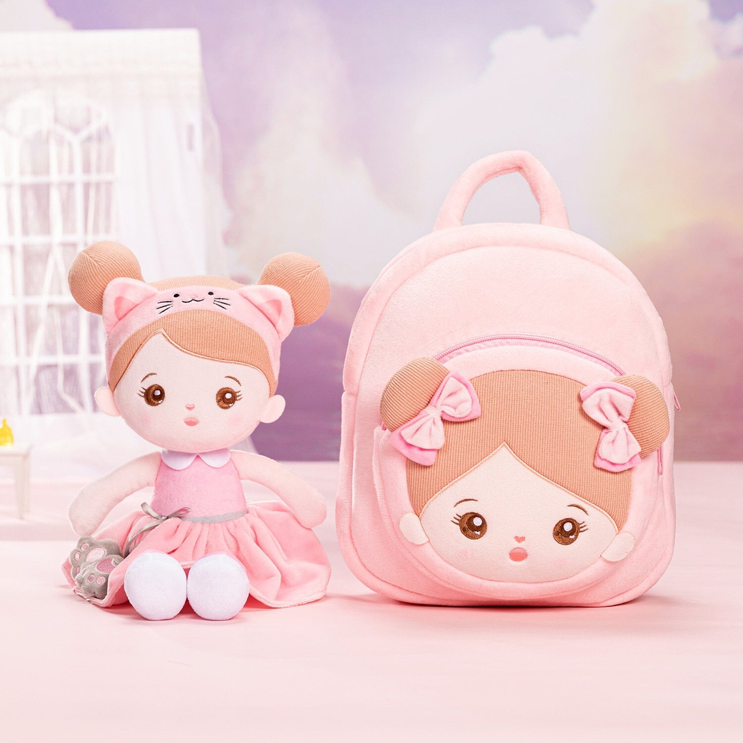 Personalized Pink Cat Dolls Backpack, Sweet Baby Face Backpack, Soft ...