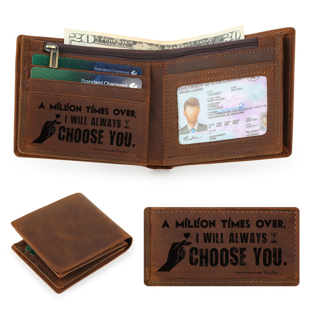 Bifold Wallets for Men Genuine Leather, Personalised Engraved Wallet ...