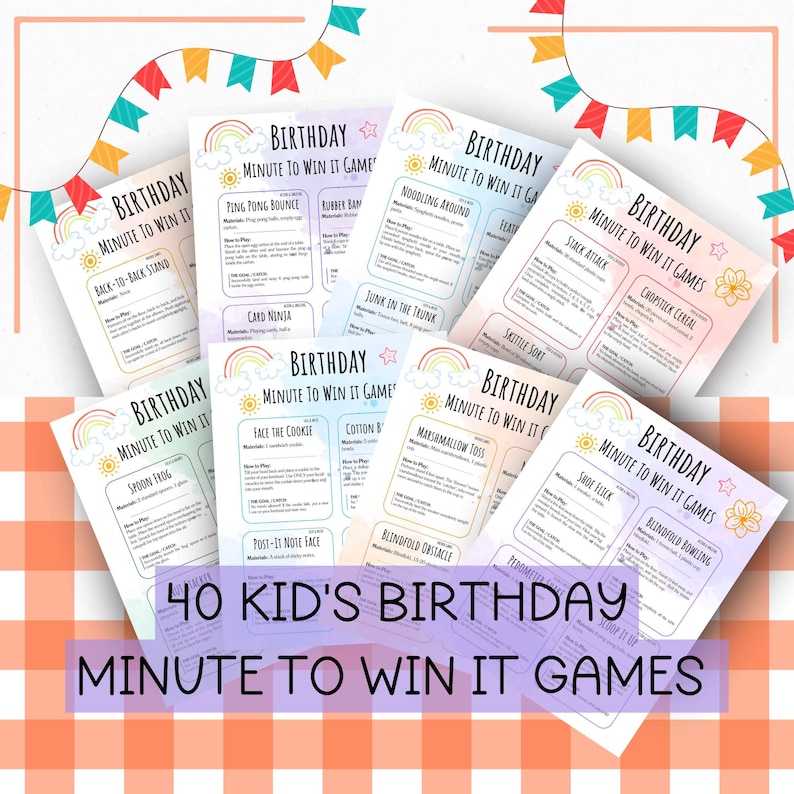 Minute to Win It Printable Birthday Party Games for Kids & Tweens Party ...