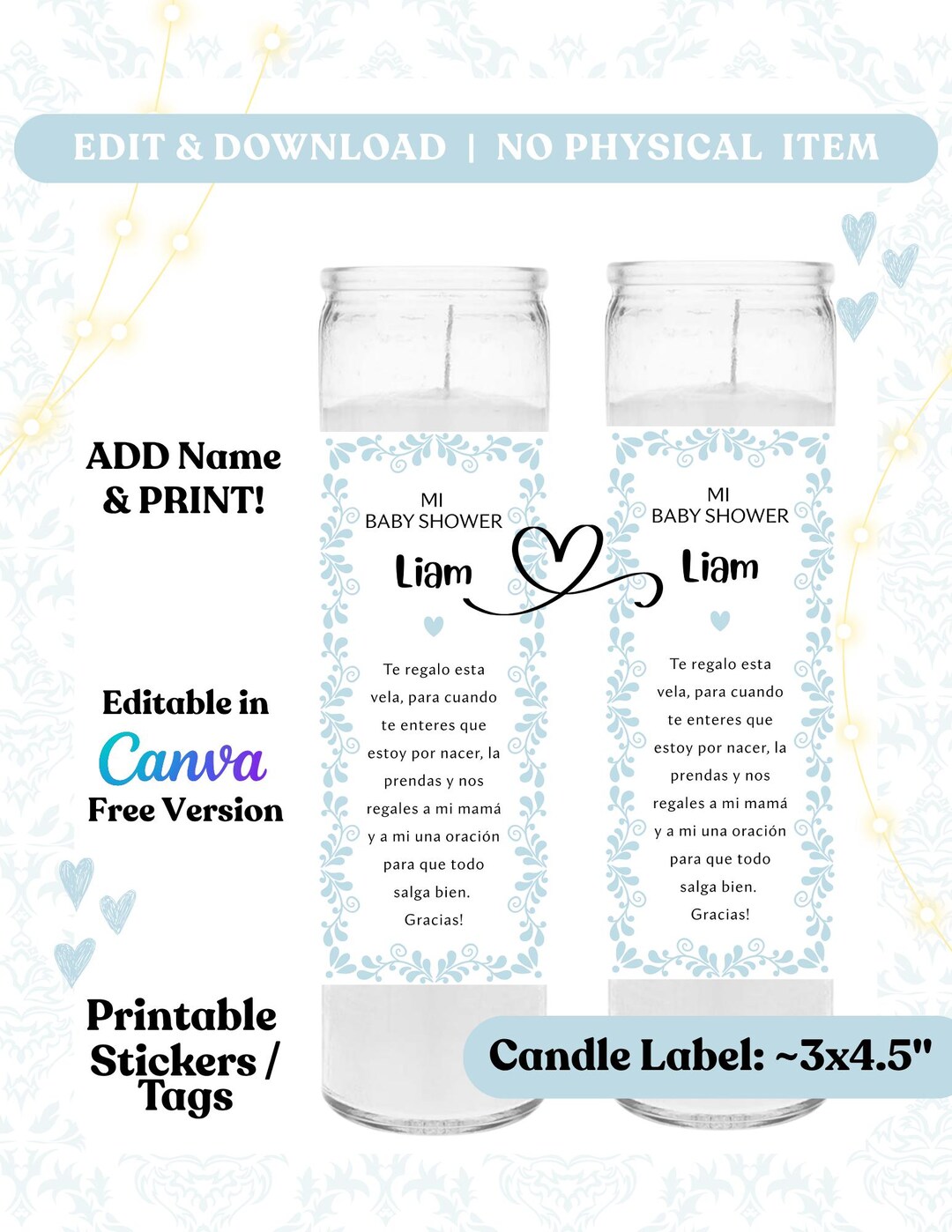 DIGITAL BABY SHOWER Candle Label, Editable, Printable, Edit & Download ...