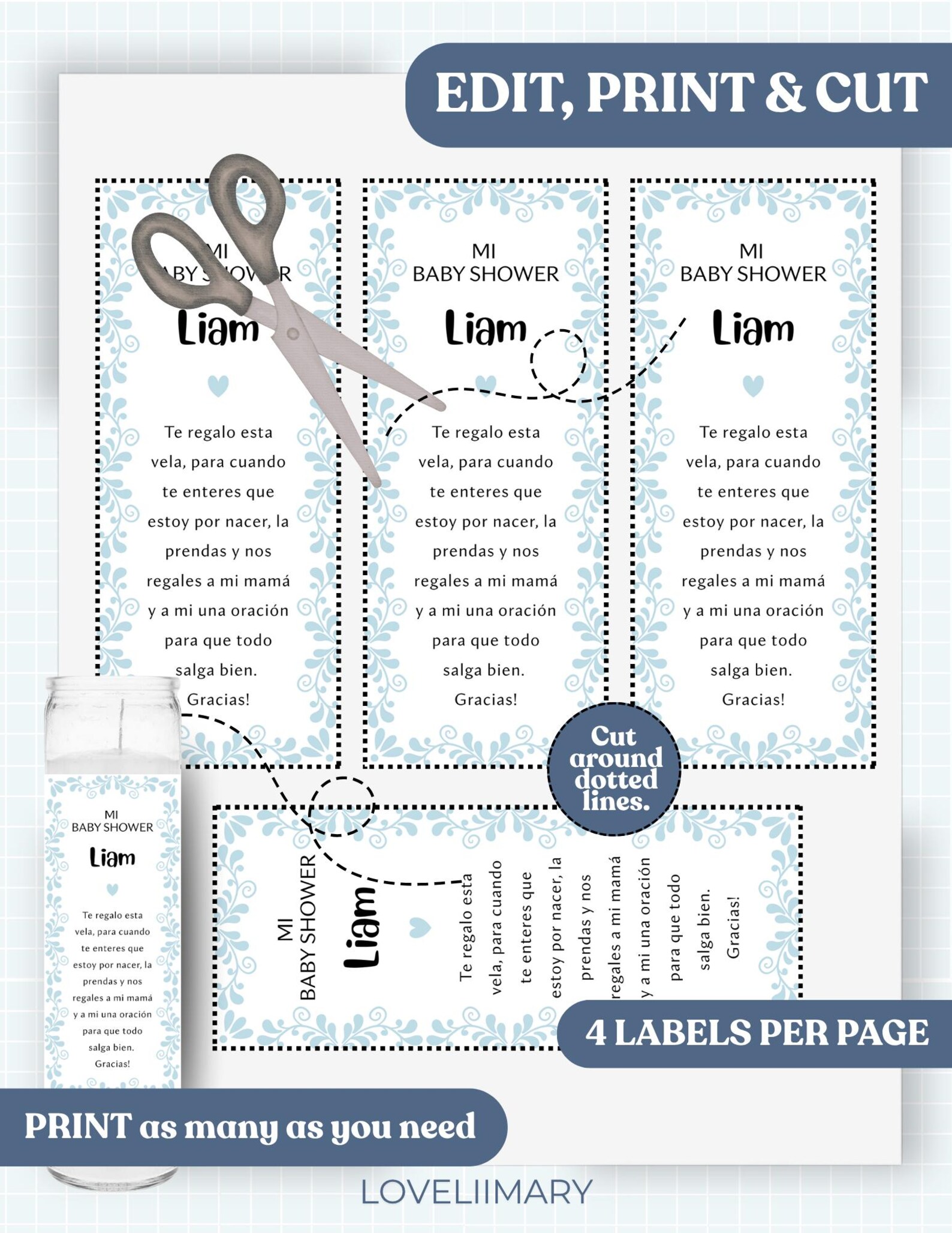 DIGITAL BABY SHOWER Candle Label, Editable, Printable, Edit & Download ...