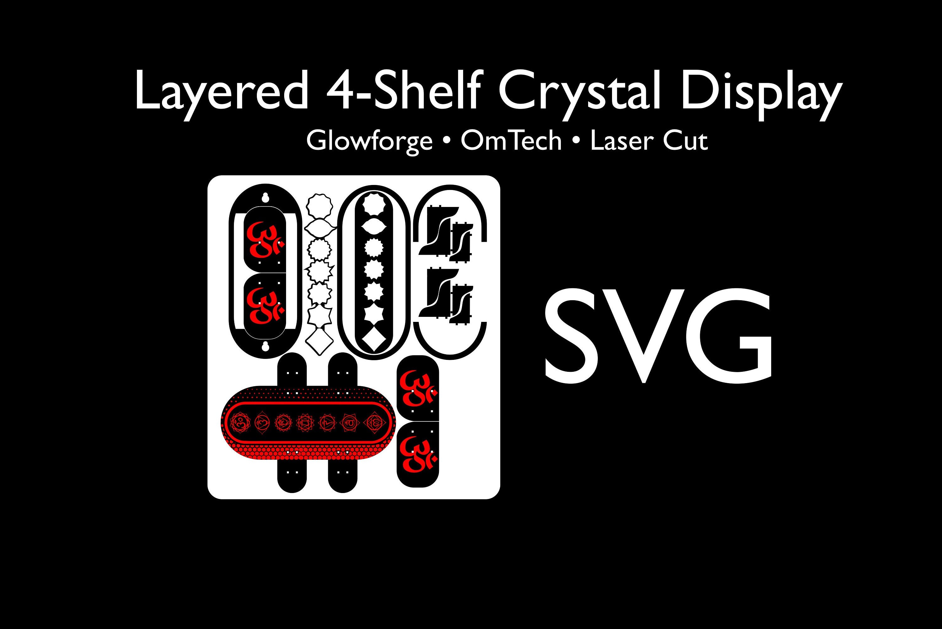 Spiritual Crystal Display Shelf Chakra Symbol & Om Engravings and ...