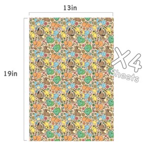 Starter Charmander Squirtle Bulbasaur Pikachu Eevee Wrapping Paper, Perfect for a Gift, Present ...