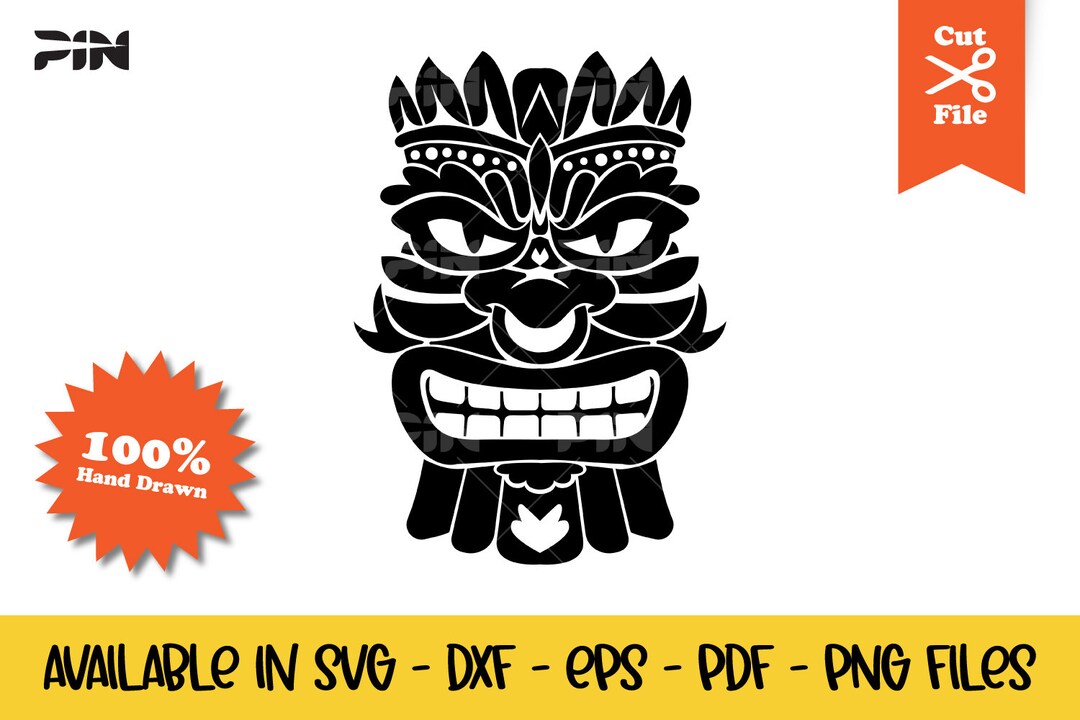 Tiki Head SVG Illustration: Flat Tiki Head SVG File, Tribal Art ...
