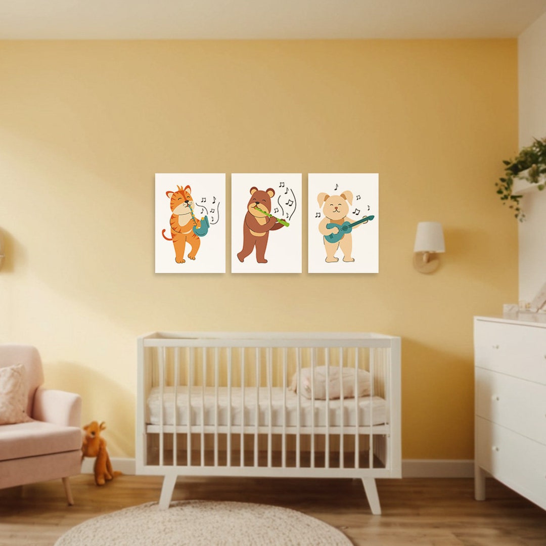Cute Party Animals Trio: Cat, Bear, Rabbit Artworks, Adorable ...