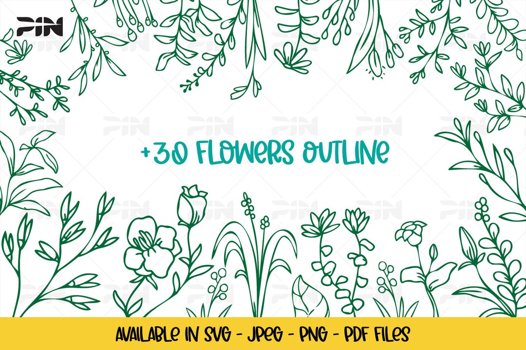 Flower Outlines SVG Bundle, SVG Files, Flower Designs, Outline Art ...