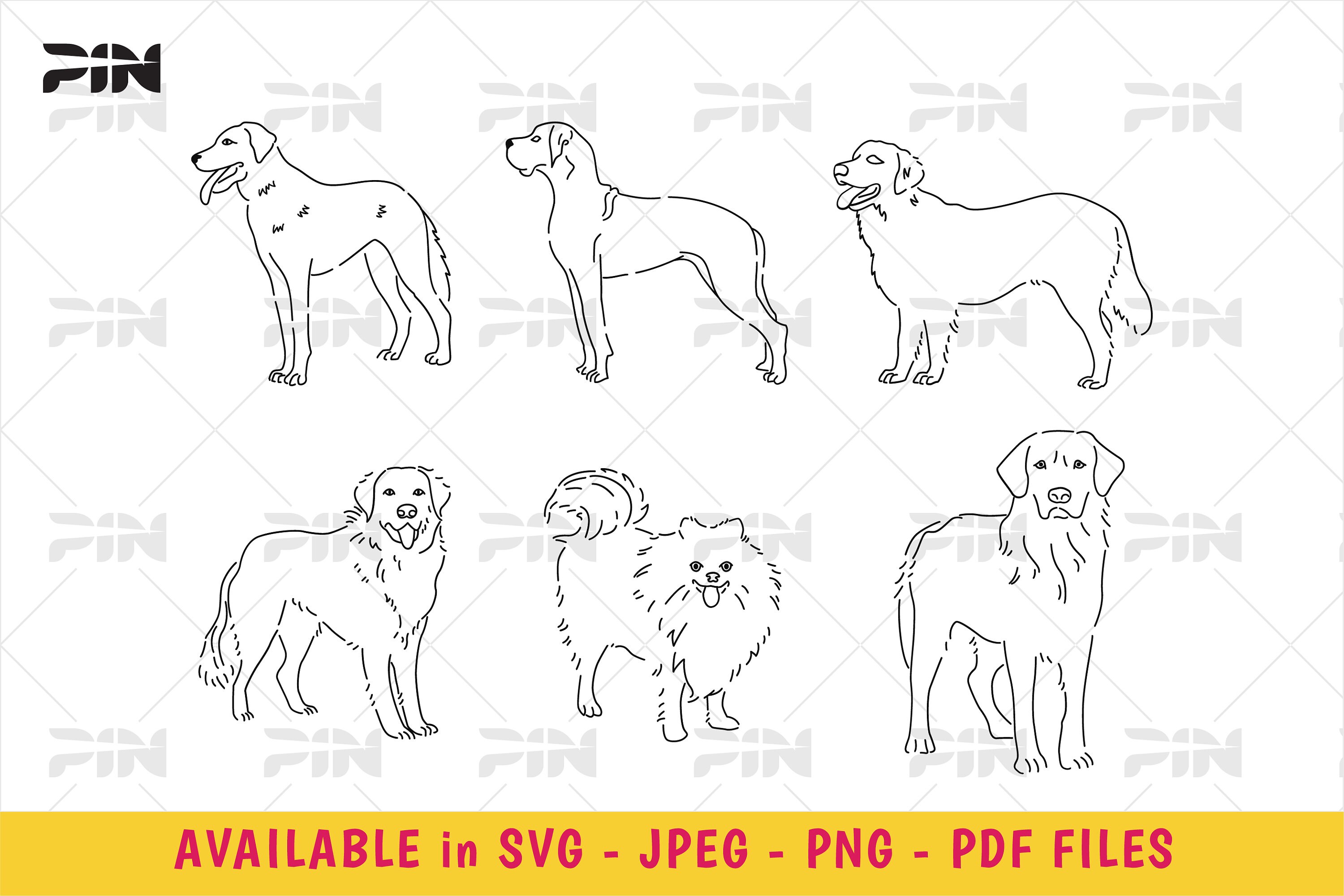 6 Dog Simple Outline SVG Bundle: 6 Dog Outline Illustrations SVG Files ...