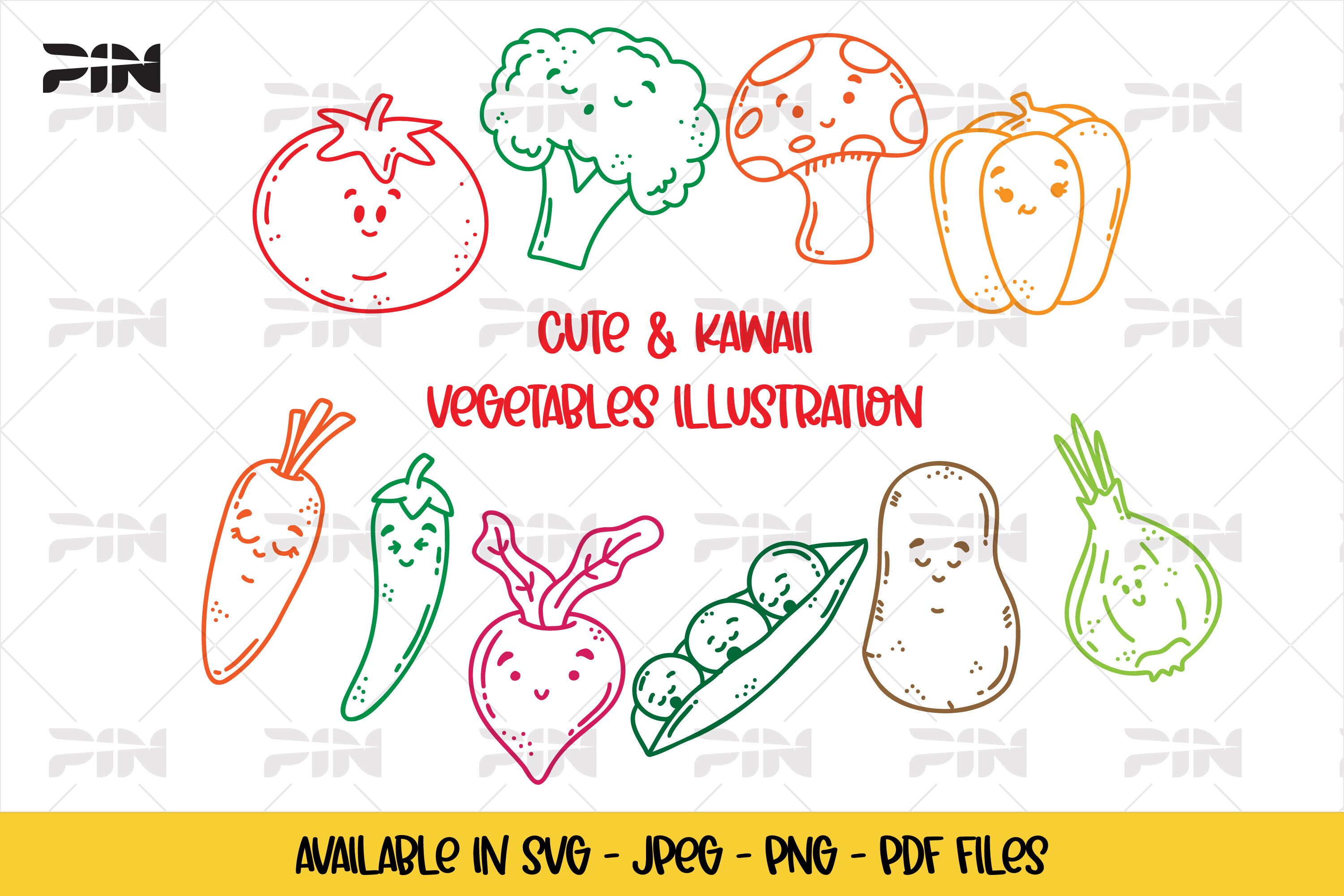 10 Cute SVG & Cut Files Veggie Delights, Set of 10 Kawaii Vegetable SVG ...